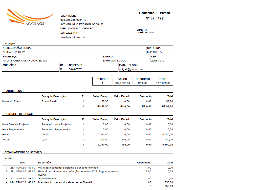 Clientes > Contrato > Exibir Contrato > Extrato